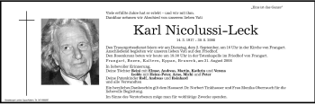 Traueranzeigen von Karl Nicolussi-Leck | Trauer.bz