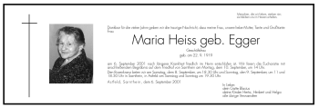 Traueranzeigen von Maria Heiss | Trauer.bz