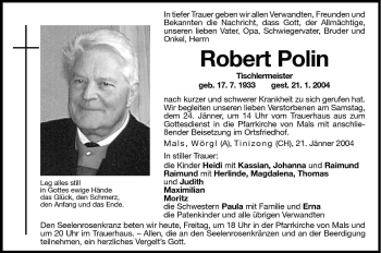 Traueranzeigen von Robert Polin | Trauer.bz