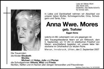 Traueranzeigen von Anna Mores | Trauer.bz