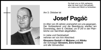 Traueranzeigen von Josef Pagac | Trauer.bz