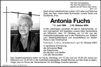 Traueranzeigen von Antonia Fuchs | Trauer.bz