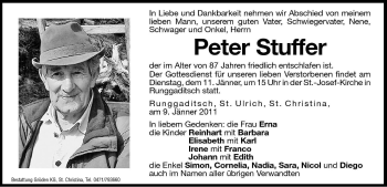 Traueranzeigen von Peter Stuffer | Trauer.bz