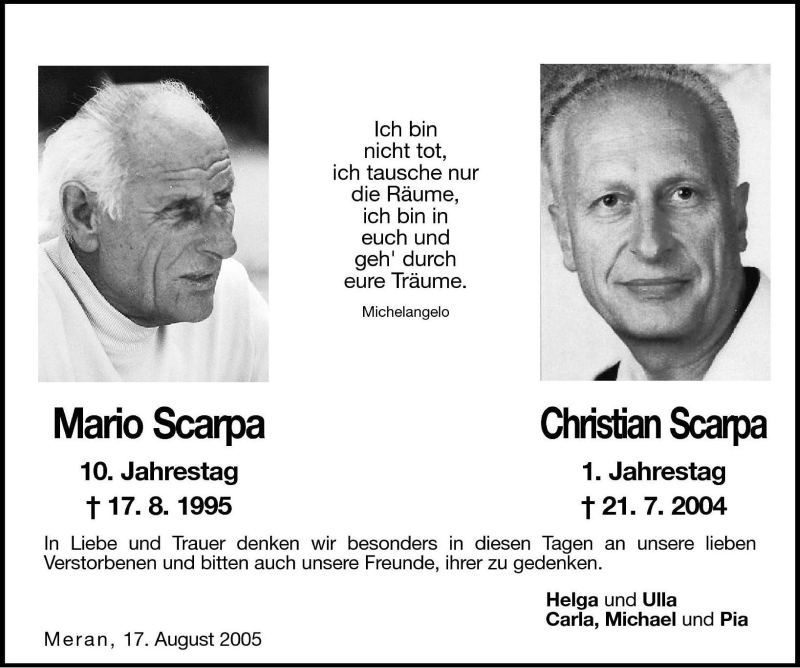 Traueranzeigen von Mario Scarpa | Trauer.bz