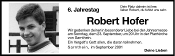 Traueranzeigen von Robert Hofer | Trauer.bz