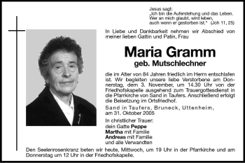 Traueranzeigen von Maria Gramm | Trauer.bz