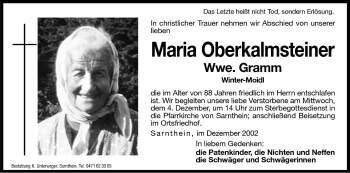Traueranzeigen von Maria Gramm | Trauer.bz