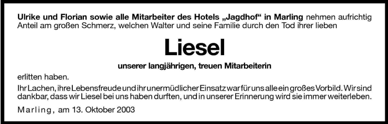 Traueranzeigen von Liesel | Trauer.bz