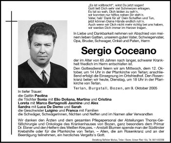 Traueranzeigen von Sergio Coceano | Trauer.bz
