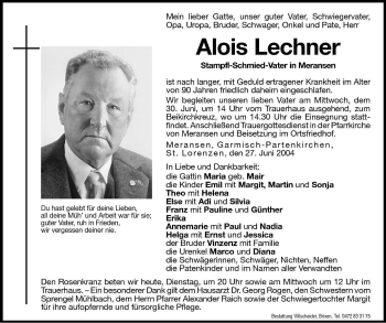 Traueranzeigen von Alois Lechner | Trauer.bz