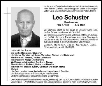 Traueranzeigen von Leo Schuster | Trauer.bz