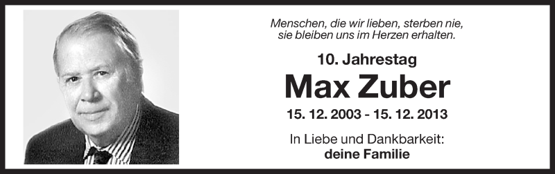 Traueranzeigen von Max Zuber | Trauer.bz