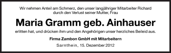 Traueranzeigen von Maria Gramm | Trauer.bz