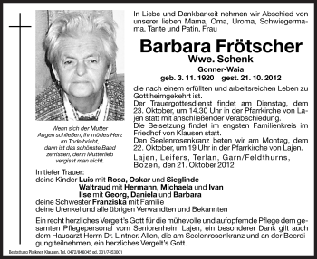 Traueranzeigen von Barbara Schenk | Trauer.bz