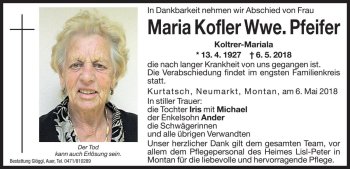 Traueranzeigen von Maria Pfeifer | Trauer.bz