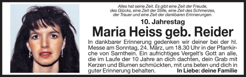 Traueranzeigen von Maria Heiss | Trauer.bz