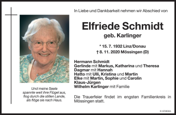 Traueranzeigen von Elfriede Schmidt | Trauer.bz