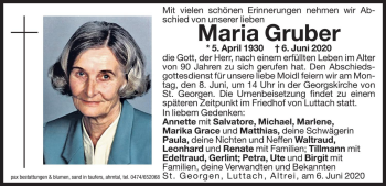 Traueranzeigen von Maria Gruber | Trauer.bz