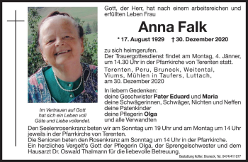 Traueranzeigen von Anna Falk | Trauer.bz
