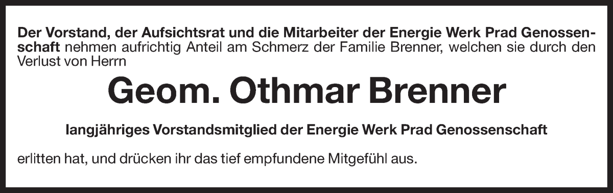 Traueranzeigen von Othmar Brenner | Trauer.bz