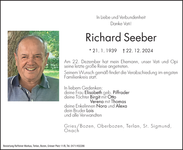 Traueranzeigen von Richard Seeber | Trauer.bz