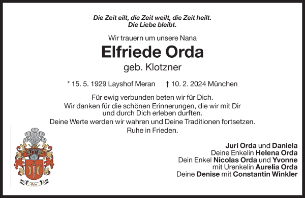 Traueranzeigen von Elfriede Orda | Trauer.bz