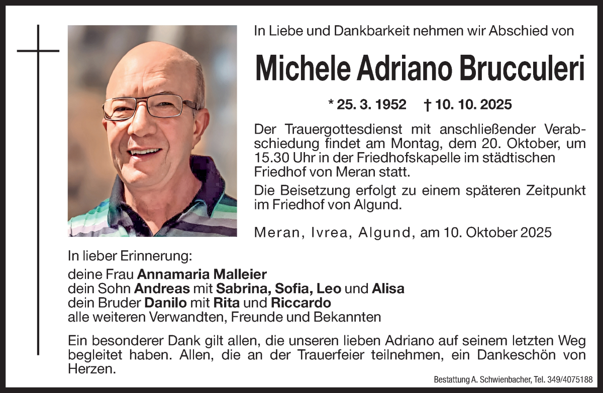 Traueranzeigen von Michele Adriano Brucculeri | Trauer.bz