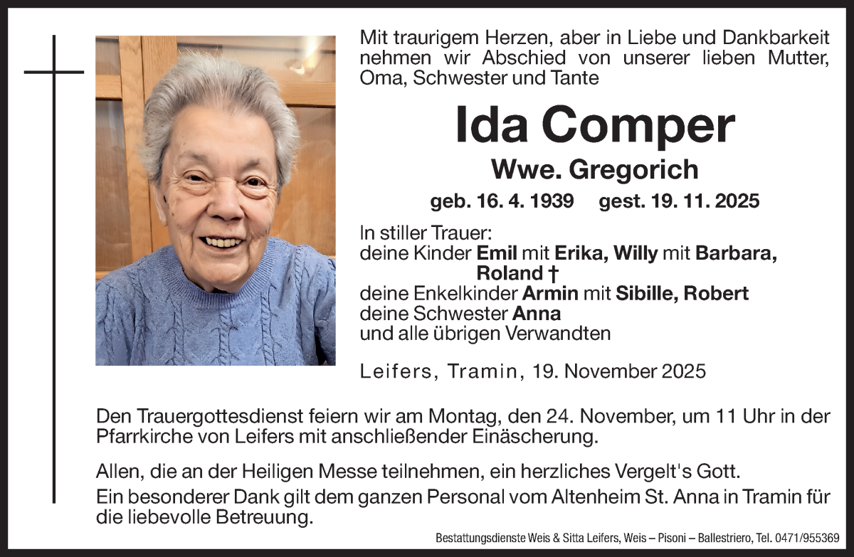 Traueranzeigen von Ida Gregorich | Trauer.bz