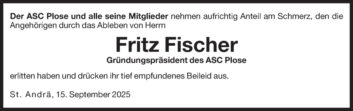 Traueranzeigen von Fritz Fischer | Trauer.bz